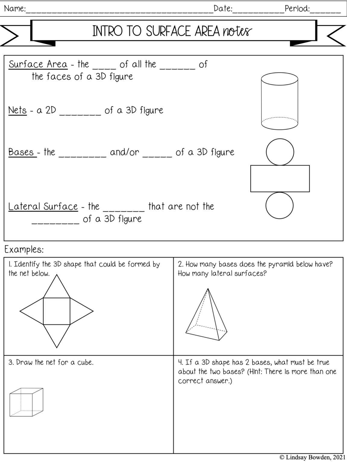 Surface Area Notes & Worksheets - Lindsay Bowden