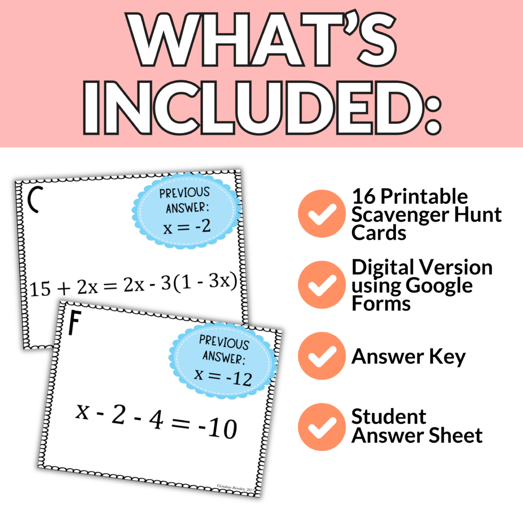 Solving Multi-Step Equations Scavenger Hunt - Lindsay Bowden