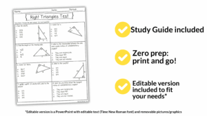 Right Triangle Trigonometry Editable Test & Study Guide for 9th-12th ...