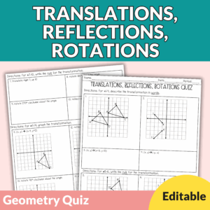 Translations, Reflections, and Rotations Quiz – Editable & Answer Key ...