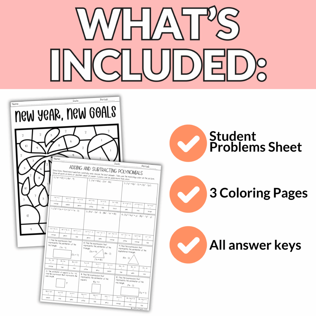 New Year's Adding and Subtracting Polynomials Activity | 8th-10th ...