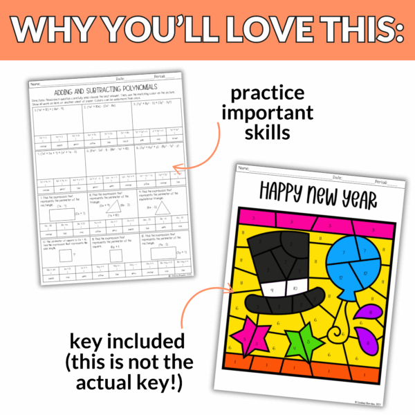 New Year's Adding and Subtracting Polynomials Activity | 8th-10th ...
