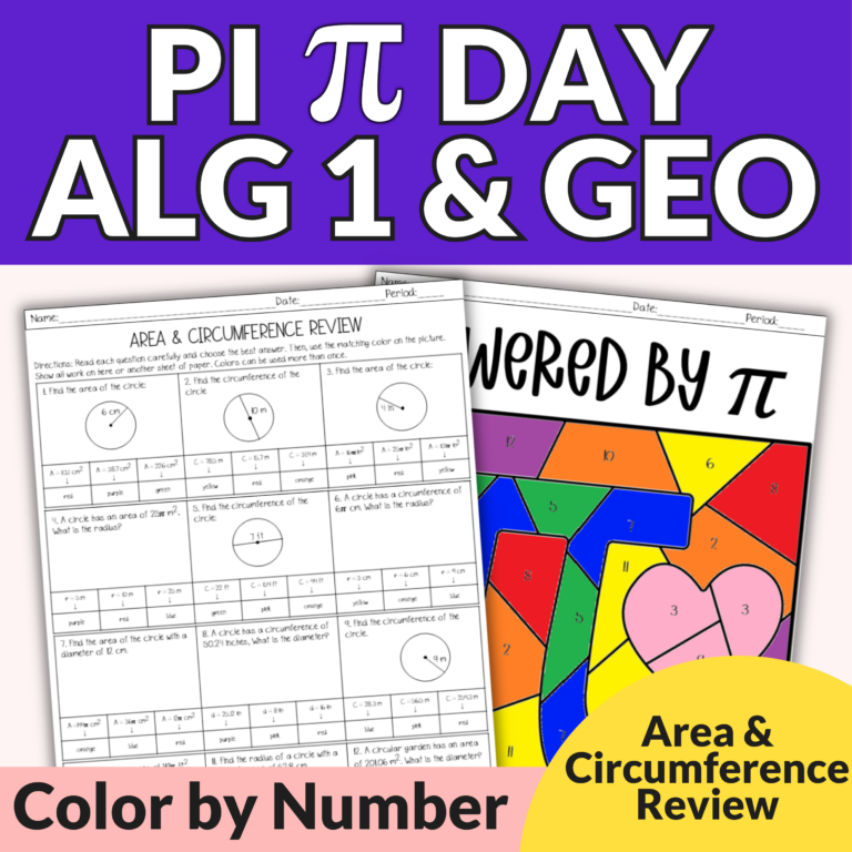 Area and Circumference of a Circle Pi Day Math Activity for Algebra 1 ...