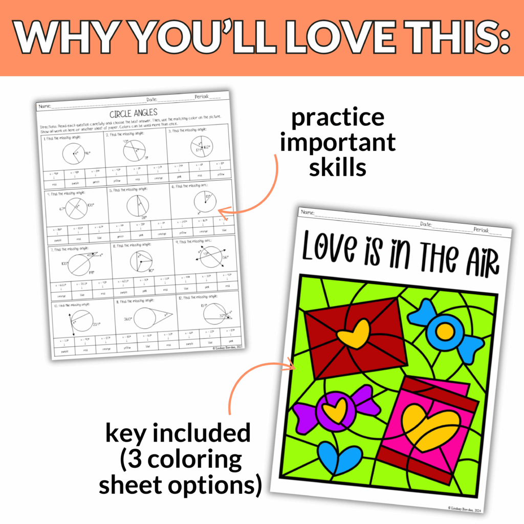 Finding and Measuring Circle Arc Angles Geometry Valentine's Day ...
