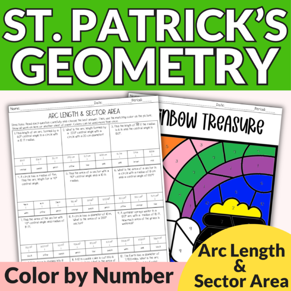St. Patrick's Day Finding Arc Length and Sector Area Geometry Coloring ...